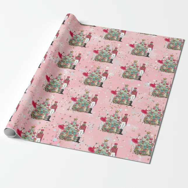 Pink Ballerina Holiday Nutcracker Christmas Paper | Zazzle