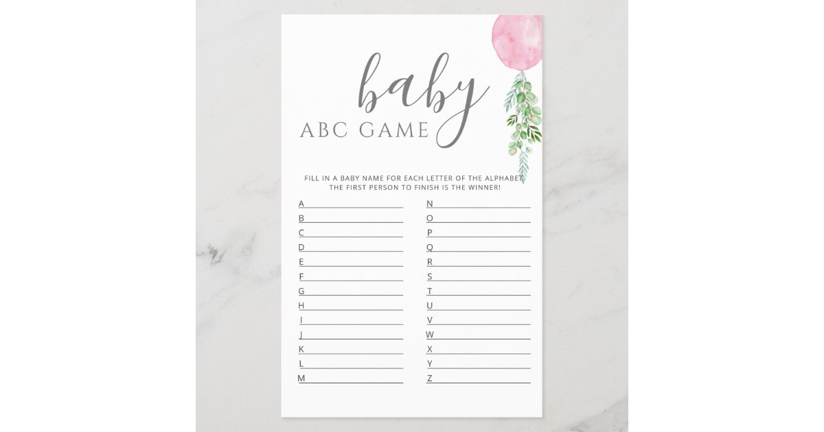 Pink Balloon Baby Shower Game ABC | Zazzle