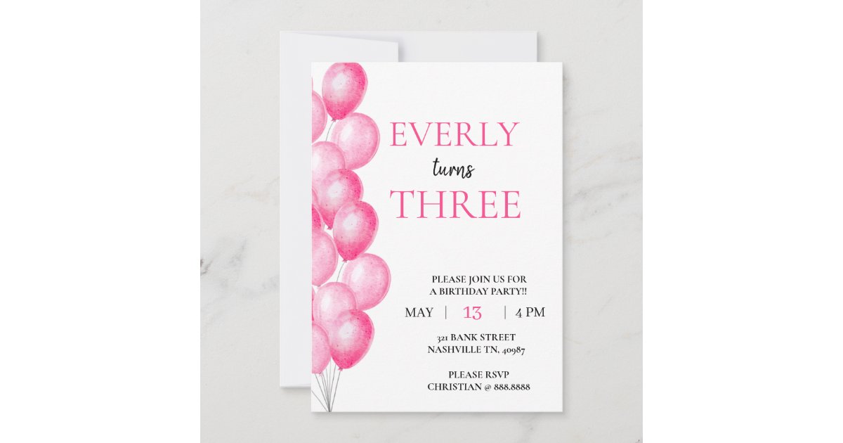Pink Balloon Birthday Invitation | Zazzle