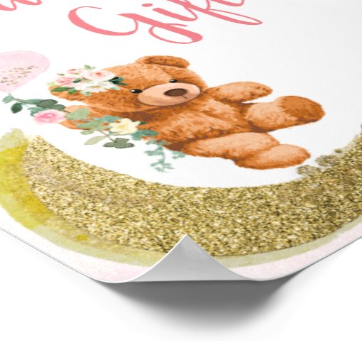 Pink Balloon Teddy Bear Cards and Gifts Poster | Zazzle