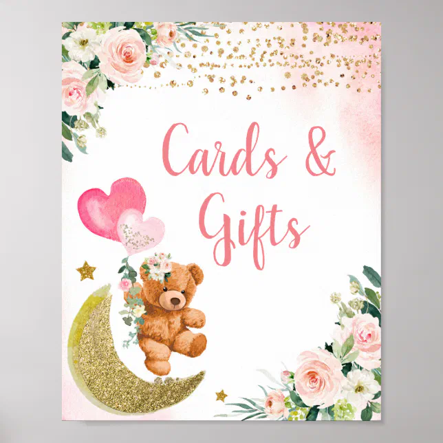 Pink Balloon Teddy Bear Cards and Gifts Poster | Zazzle