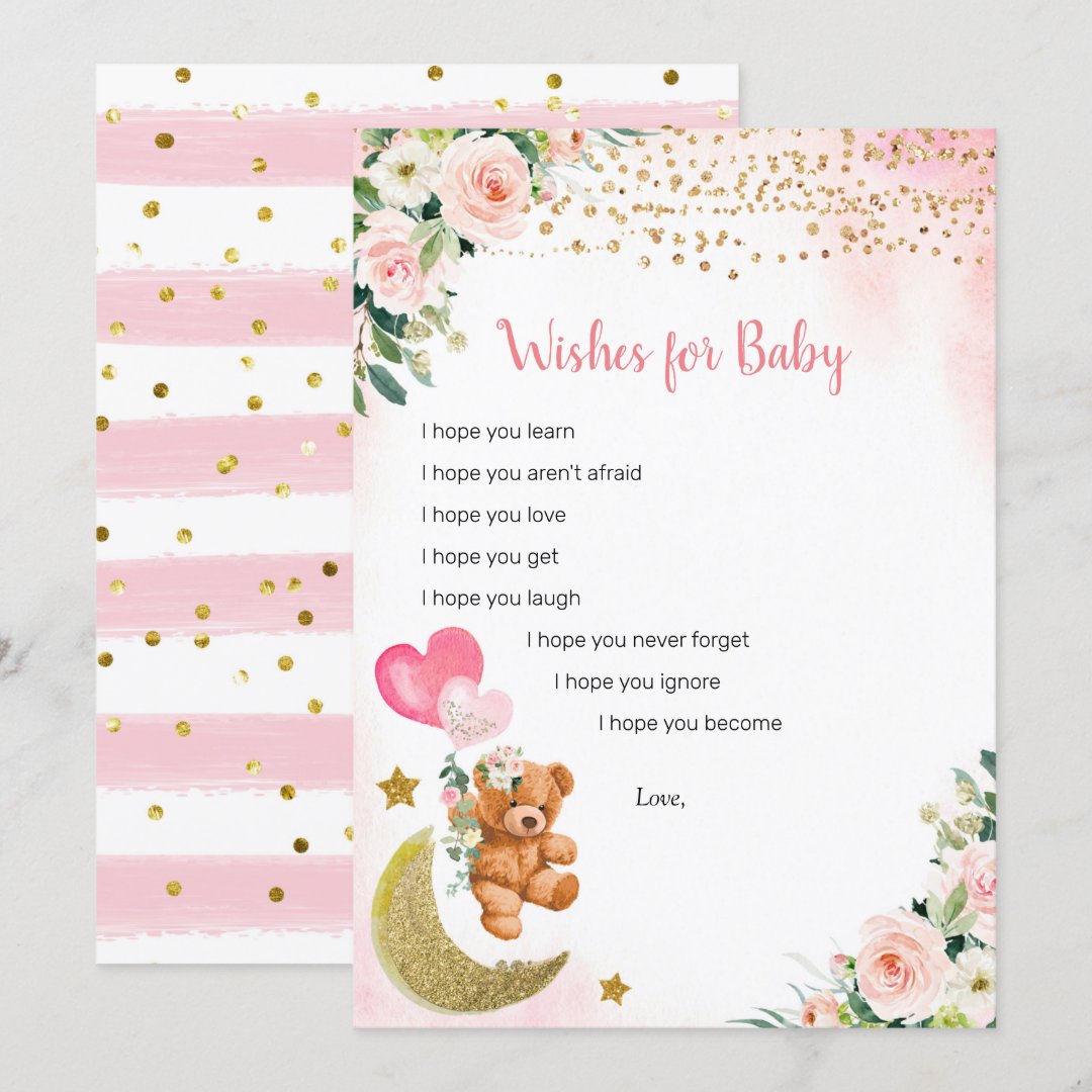 Pink Balloon Teddy Bear Wishes for Baby Game Card | Zazzle