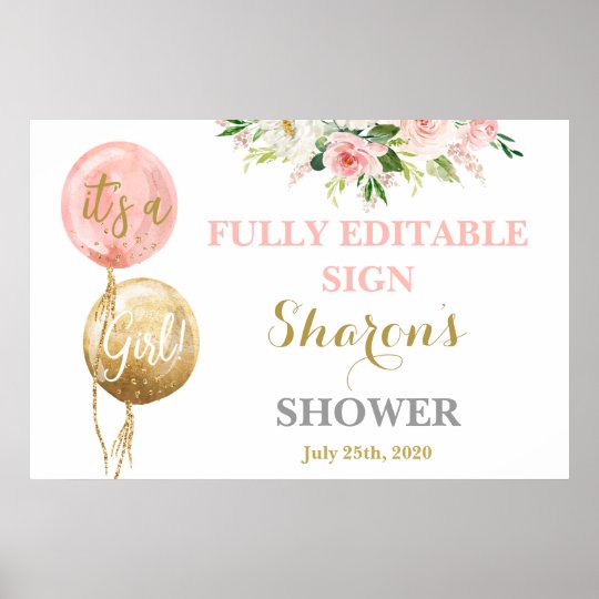 Pink balloons baby shower girl sign | Zazzle.com