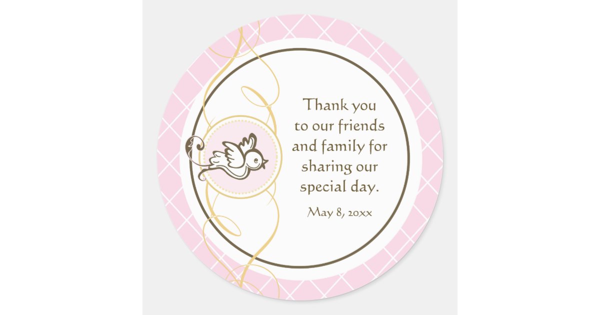 Pink Baptism/Christening Favor Sticker | Zazzle