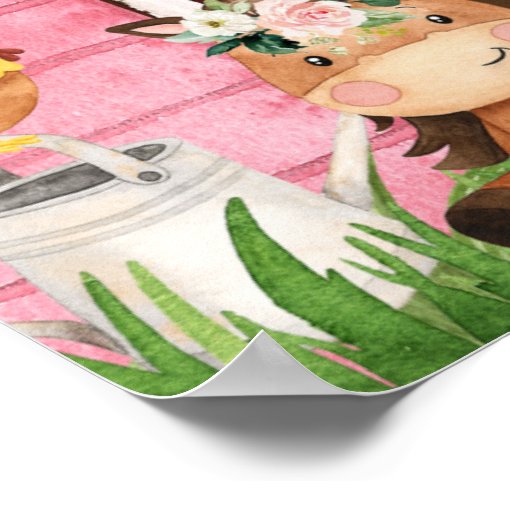 Pink Barn Oink Baa Moo Farm Birthday Welcome Poster | Zazzle