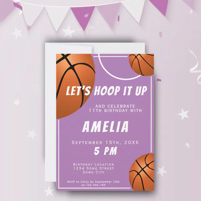 Pink Basketball Ball Fun Sports Kids Birthday Invitation | Zazzle