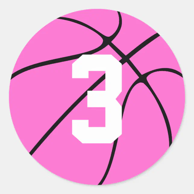 Pink Basketball Player Jersey Number or Initial Classic Round Sticker ...