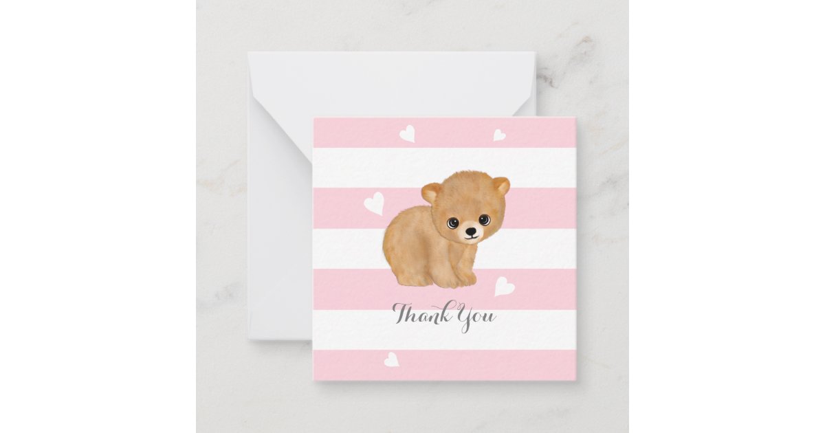 Pink Bear Heart Thank You Note Cards | Zazzle