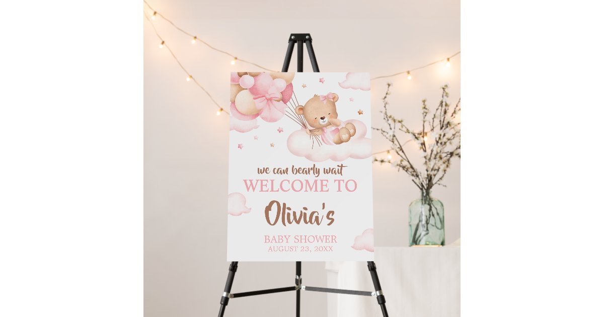 Pink Bearly Wait Clouds Baby Shower Welcome Sign | Zazzle