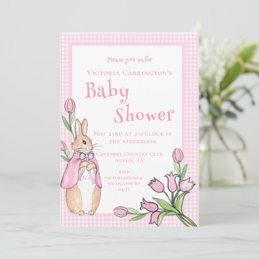 Pink Beatrix Potter Animal Theme Baby Shower Invitation | Zazzle