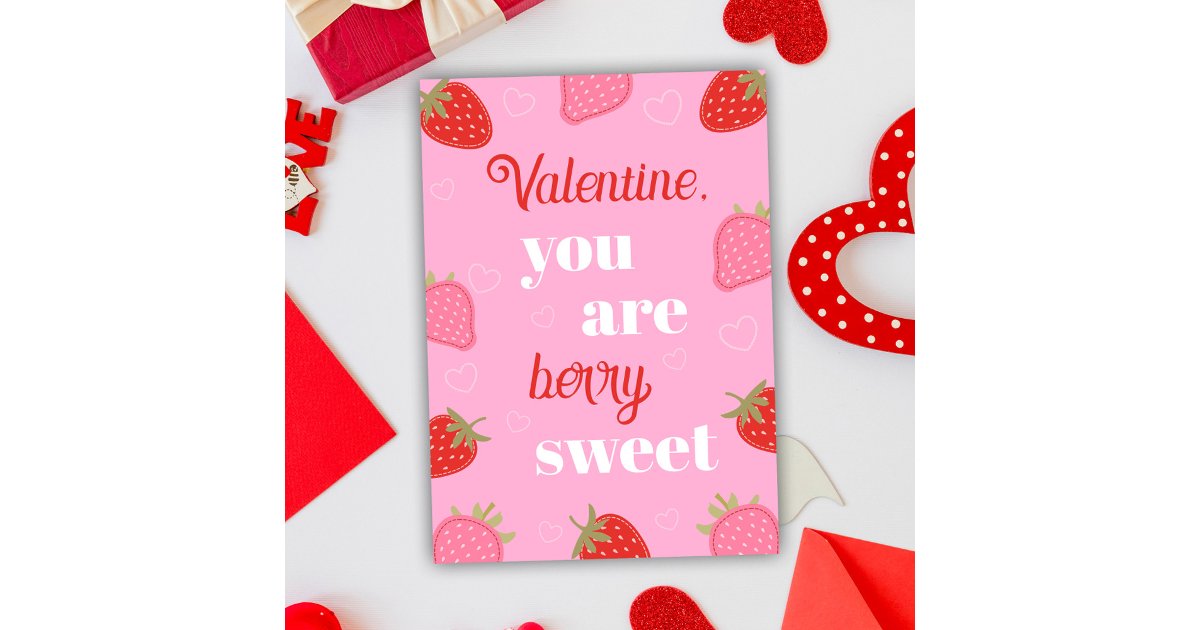 Pink Berry Sweet Strawberry Valentine's Day Holiday Card | Zazzle