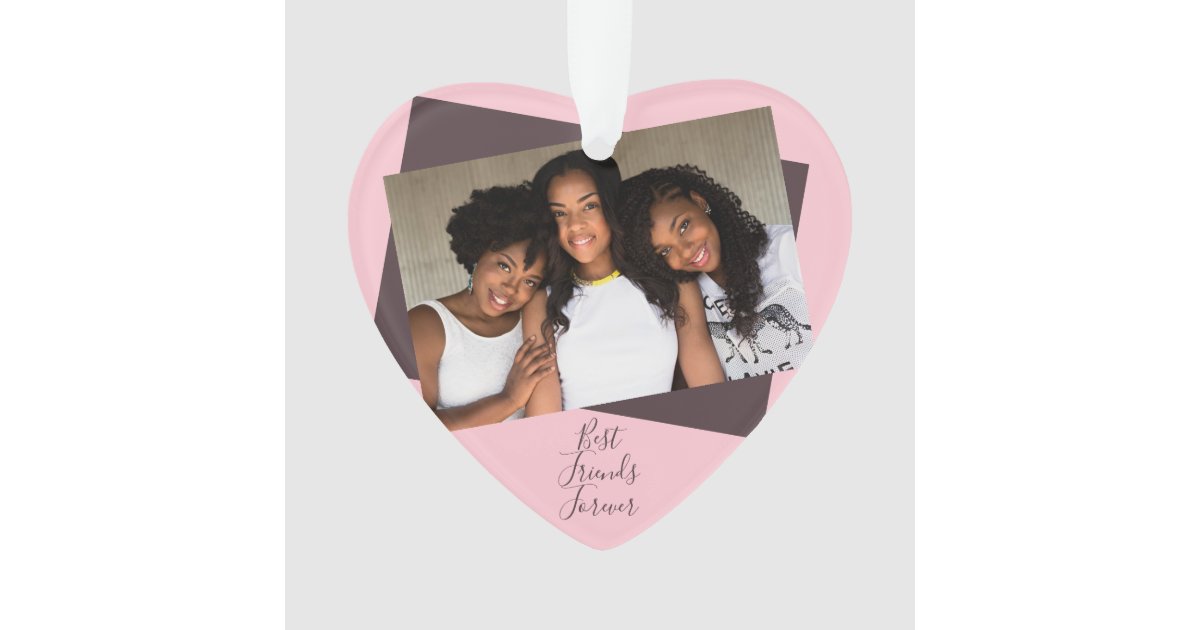Pink Best Friends Forever Photo with Custom Script Ornament | Zazzle