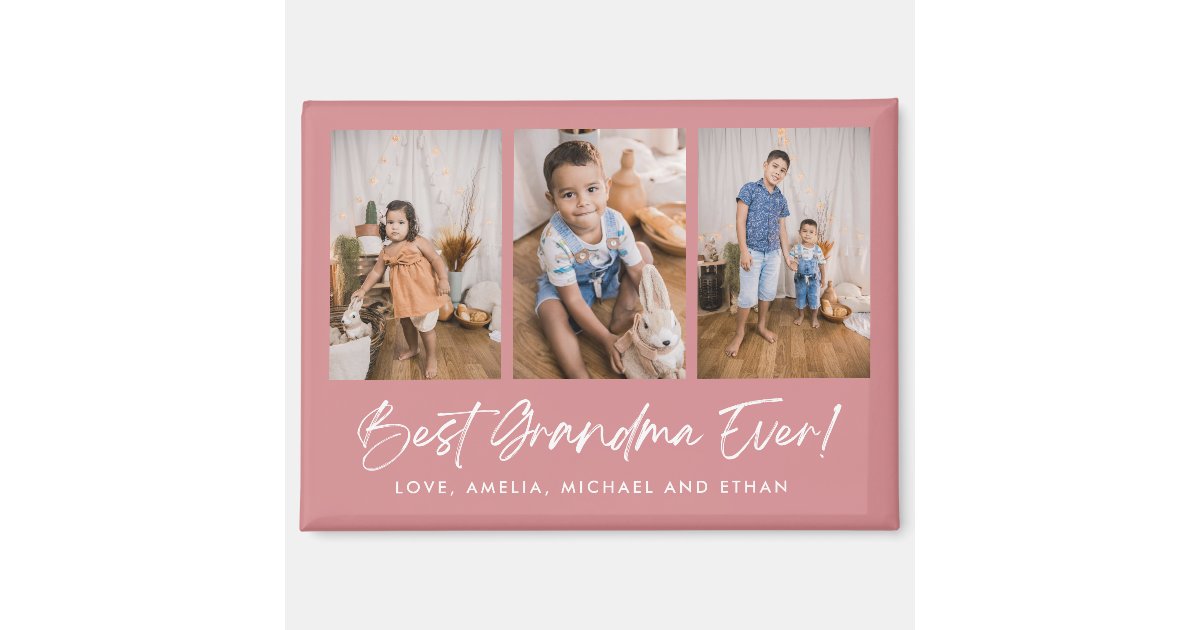 Pink Best Grandma Ever Three Photo Magnet | Zazzle