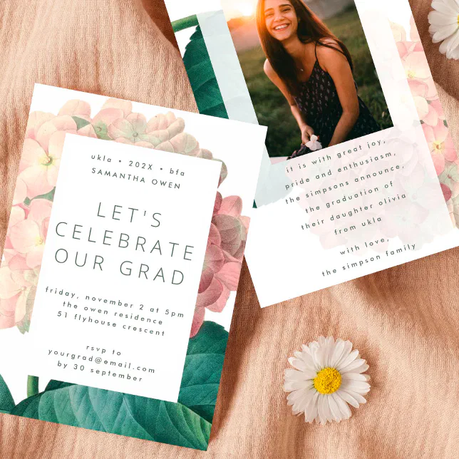 Pink Big Flower Photo University Grad Invitation | Zazzle