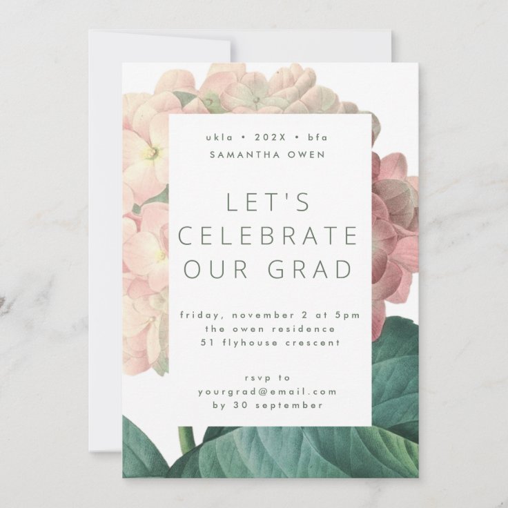 Pink Big Flower Photo University Grad Invitation | Zazzle