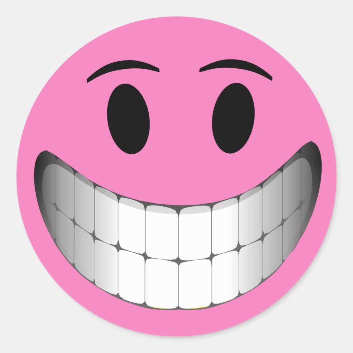 Pink Big Smile Face Classic Round Sticker | Zazzle.com