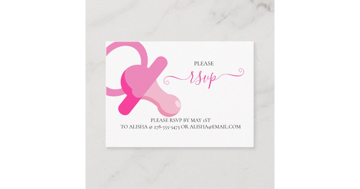 PINK BINKY, BABY SHOWER RSVP Enclosure Card | Zazzle