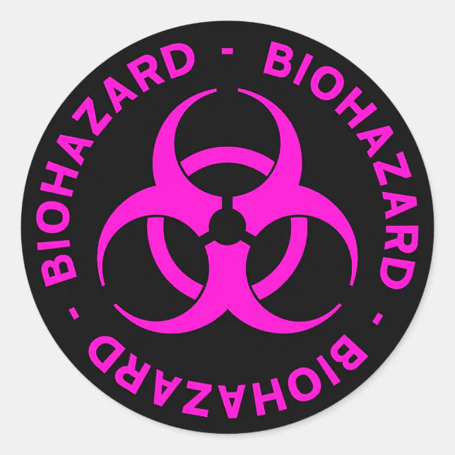 Pink Biohazard Symbol Classic Round Sticker | Zazzle