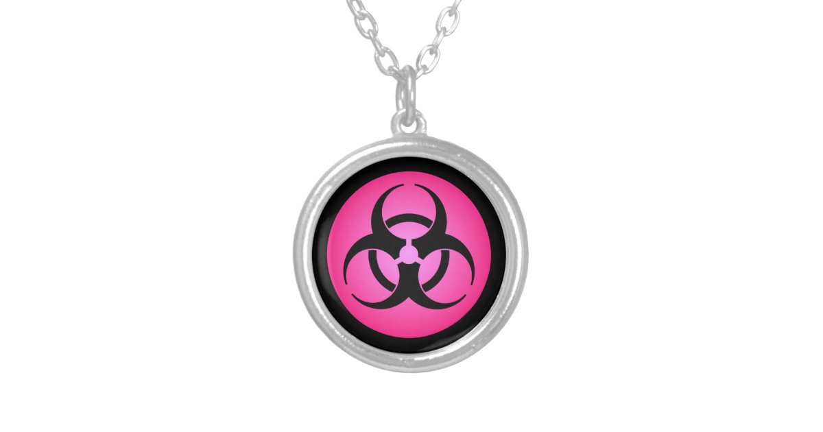 Pink Biohazard Symbol Silver Plated Necklace | Zazzle
