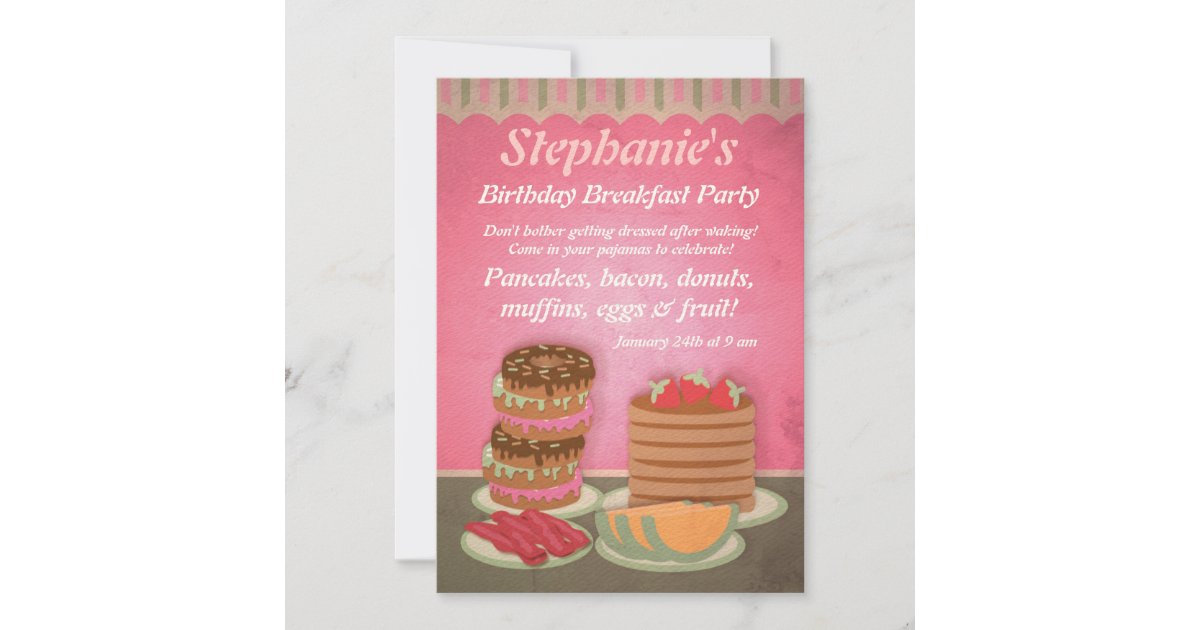 Pink Birthday Breakfast Party Invitations | Zazzle