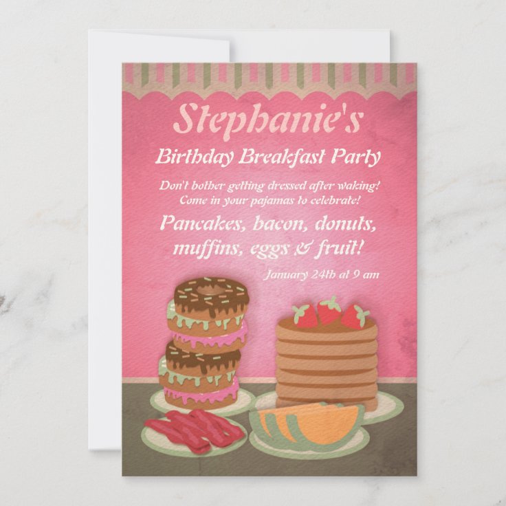 Pink Birthday Breakfast Party Invitations | Zazzle