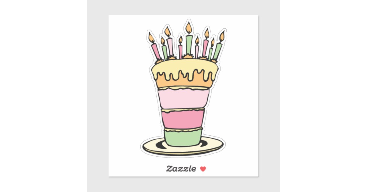 Pink Birthday Cake Contour Sticker | Zazzle