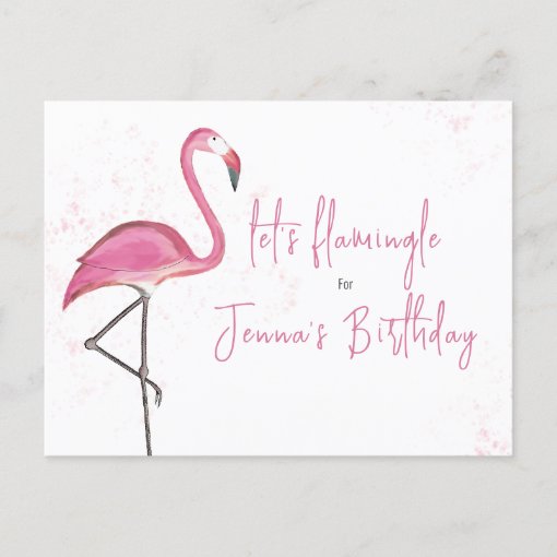 Pink Birthday Cute Flamingo Trendy QR Code Website Postcard | Zazzle