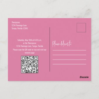 Pink Birthday Cute Flamingo Trendy QR Code Website Postcard | Zazzle
