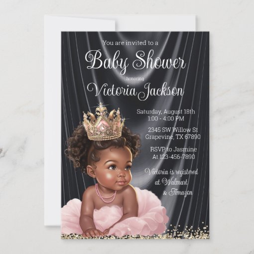 Pink Black African Princess Baby Shower Invitation | Zazzle