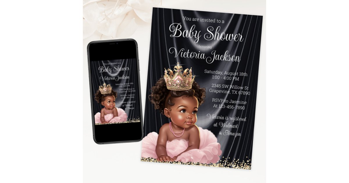 Pink Black African Princess Baby Shower Invitation | Zazzle