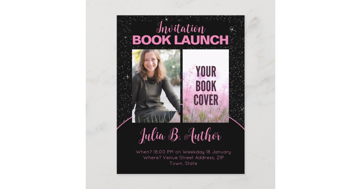 Pink & Black Author Book Launch Signing Invitation Flyer | Zazzle