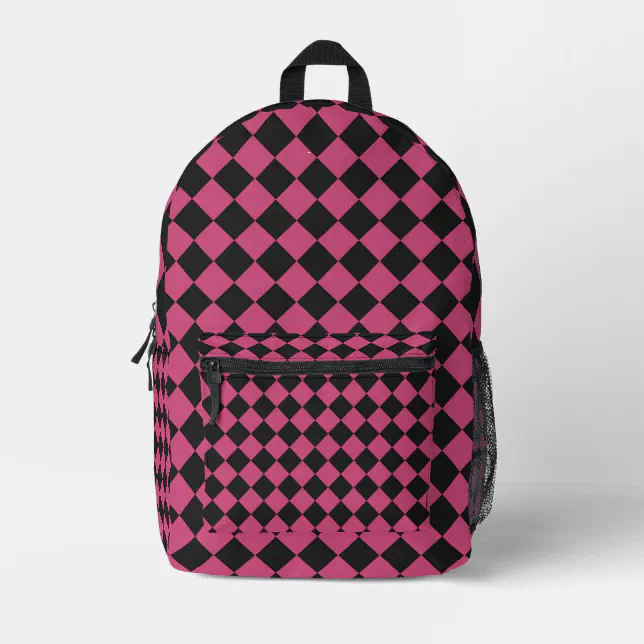 Pink Black Checker Diamond Pattern Printed Backpack | Zazzle