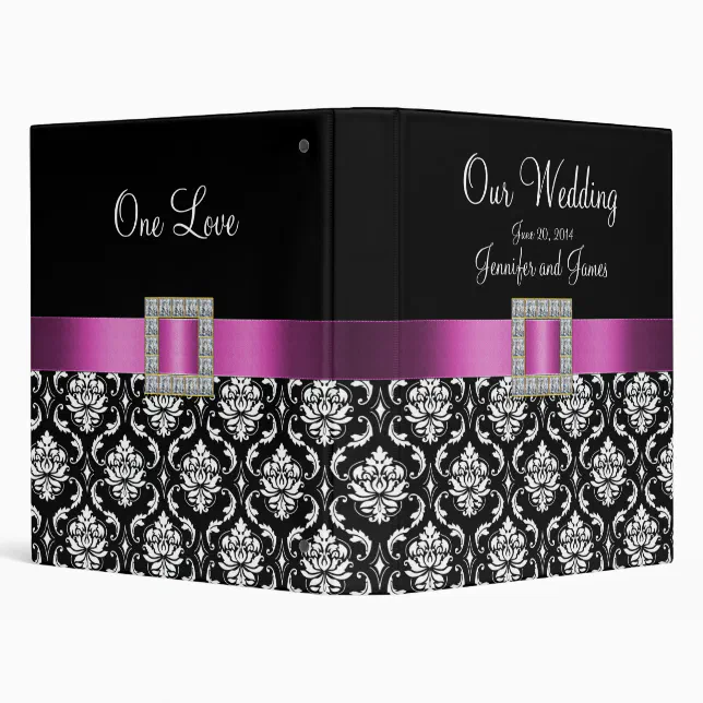 Pink, Black Damask Wedding Planner Binders | Zazzle