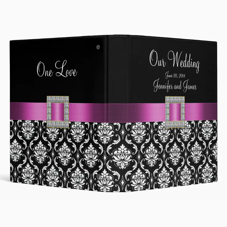 Pink, Black Damask Wedding Planner Binders | Zazzle