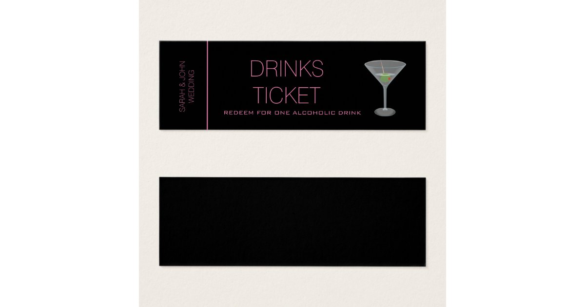 Pink Black Drink Ticket Wedding Reception Card | Zazzle