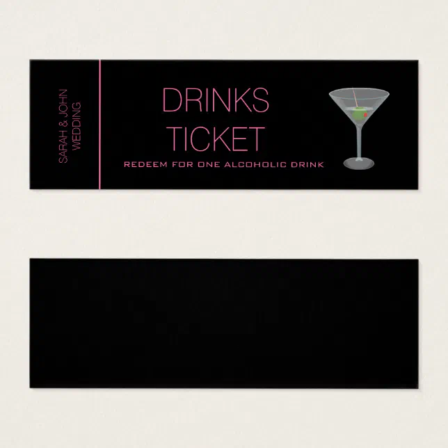 Pink Black Drink Ticket Wedding Reception Card | Zazzle