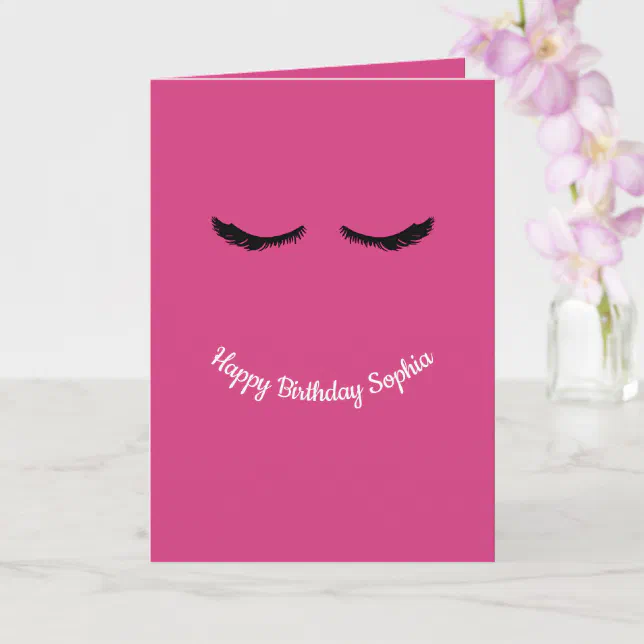 Pink Black Eyelashes Glam Personalized Birthday Card | Zazzle