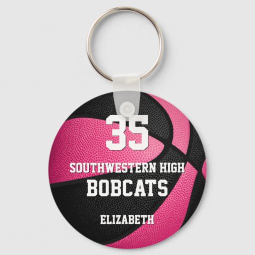pink black girl's sports basketball team name keychain | Zazzle