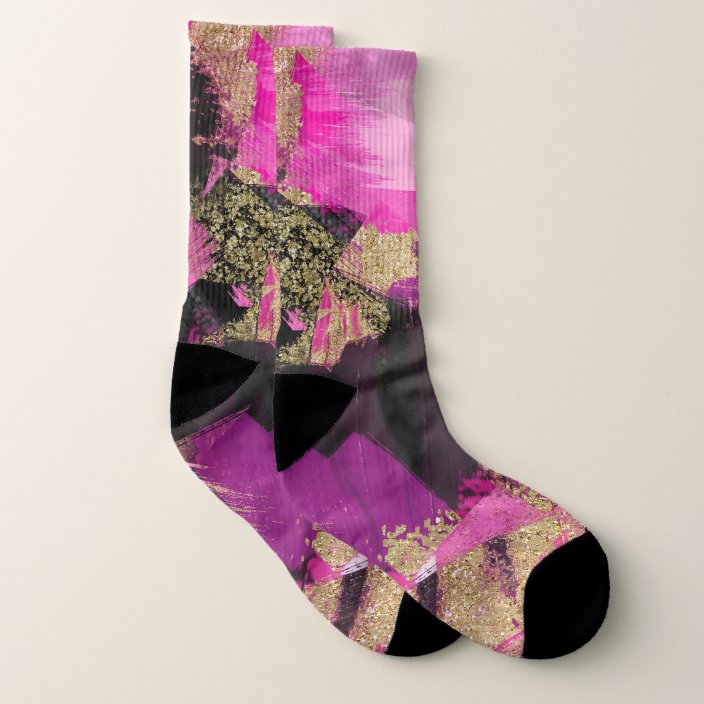 Pink Black Gold Glitter Modern Brush Glam Grunge Socks | Zazzle.com