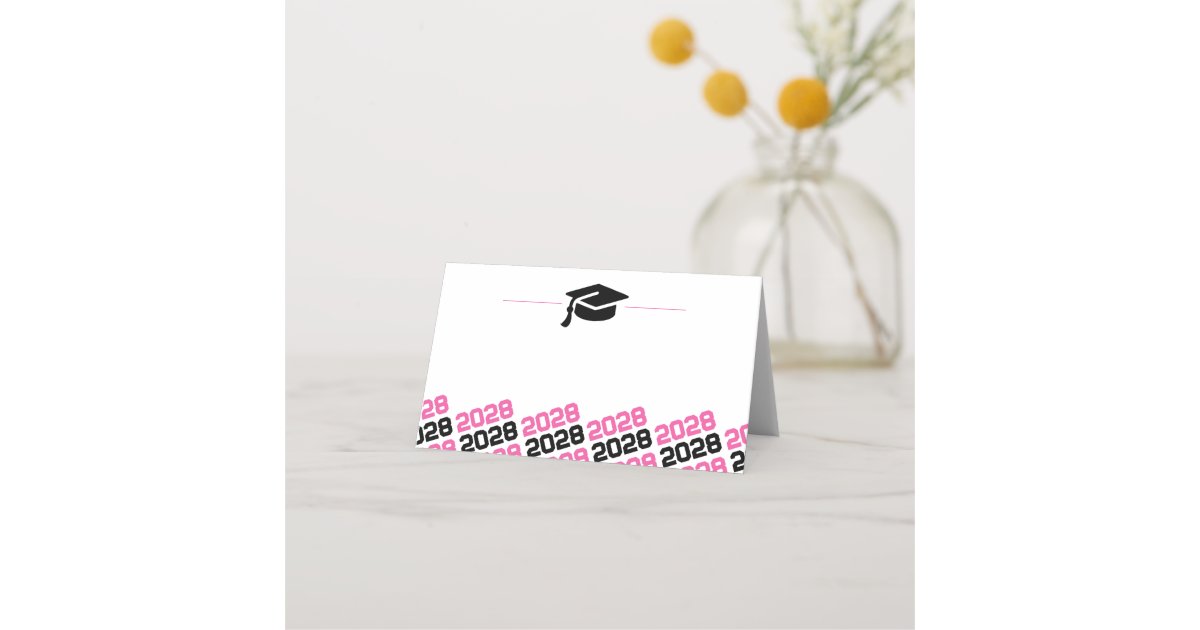 Pink & Black Graduation Cap Folding Label, Food or Place Card | Zazzle