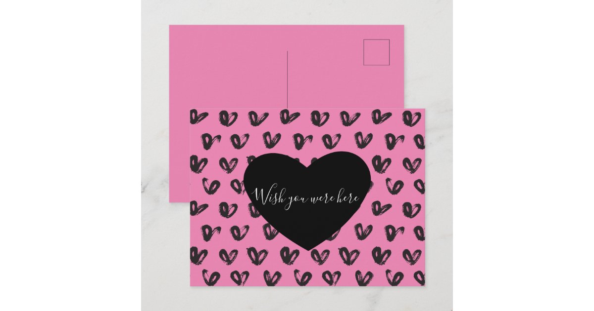 Pink Black Hearts Postcard | Zazzle