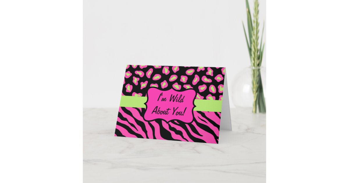 Pink, Black & Lime Green Zebra & Cheeta Skin Note Card | Zazzle