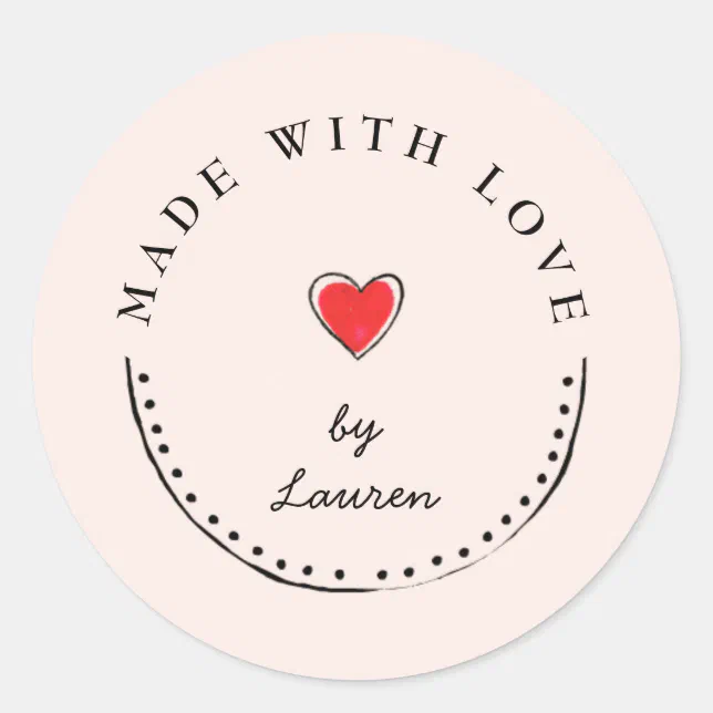 Pink & Black Made with Love Classic Round Sticker | Zazzle