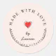 Pink & Black Made with Love Classic Round Sticker | Zazzle