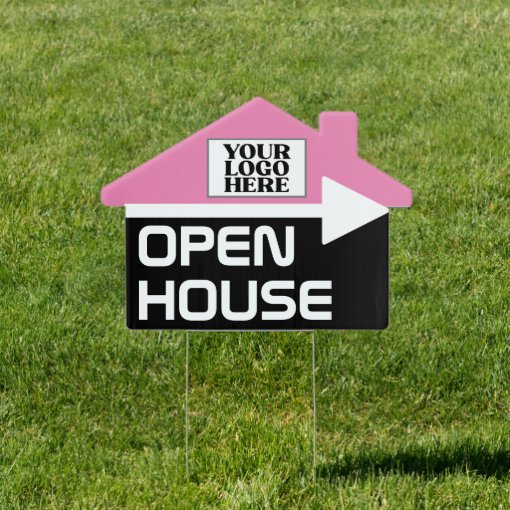 Pink Black Open House Realtor Logo Sign | Zazzle