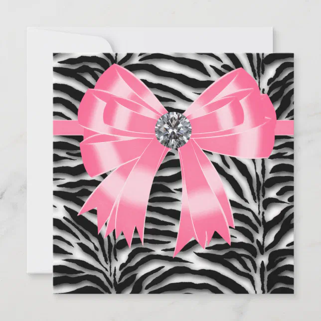 Pink Black Pink Zebra Party Invitation Template | Zazzle