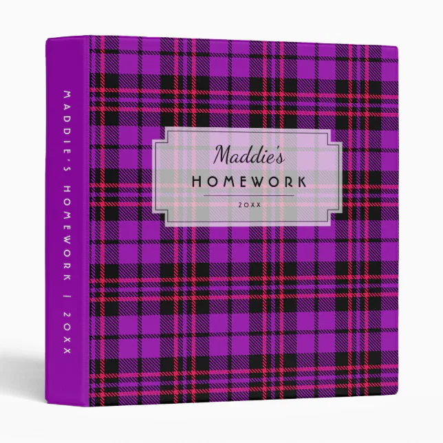 Pink Black Plaid Print Personalized School 3 Ring Binder | Zazzle