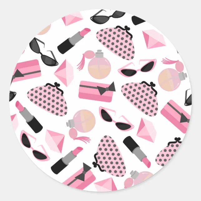 Pink & Black Sunglasses Lipstick Perfume Sticker | Zazzle