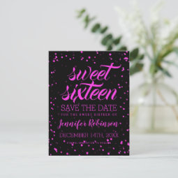 Pink Black Sweet 16 Birthday Save Date Confetti Save The Date | Zazzle