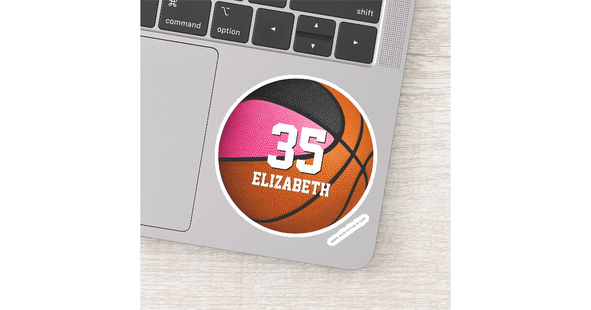 Pink black team colors girls basketball sticker | Zazzle